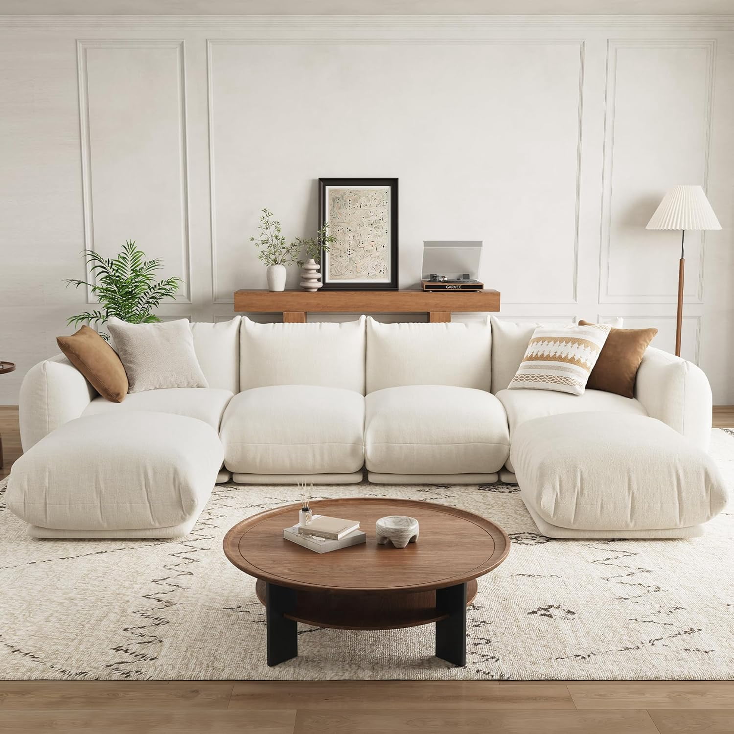126-Inch U-Shape Modular Sectional Sofa, Chenille Cloud Couch with Deep ...