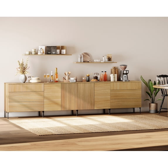 126" Modern Reeded 4-Door Sideboard with Drawers, 4-In-1 Wooden ...