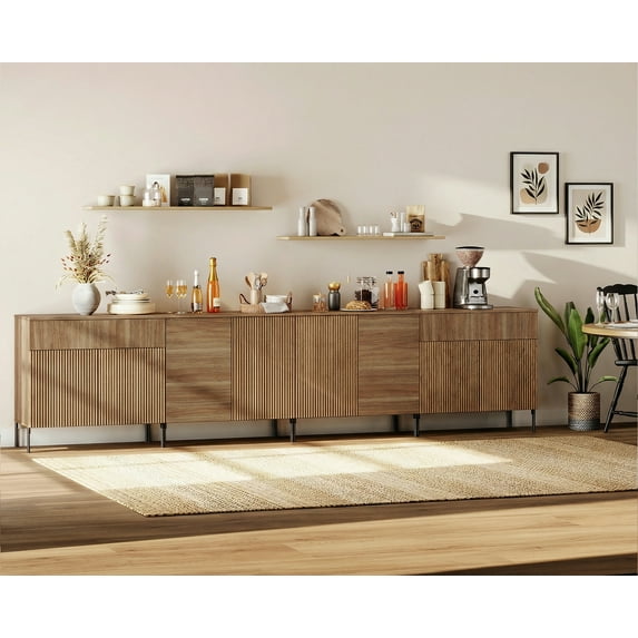 126" Modern Reeded 8-Door Sideboard with Drawers, 4-In-1 Wooden ...