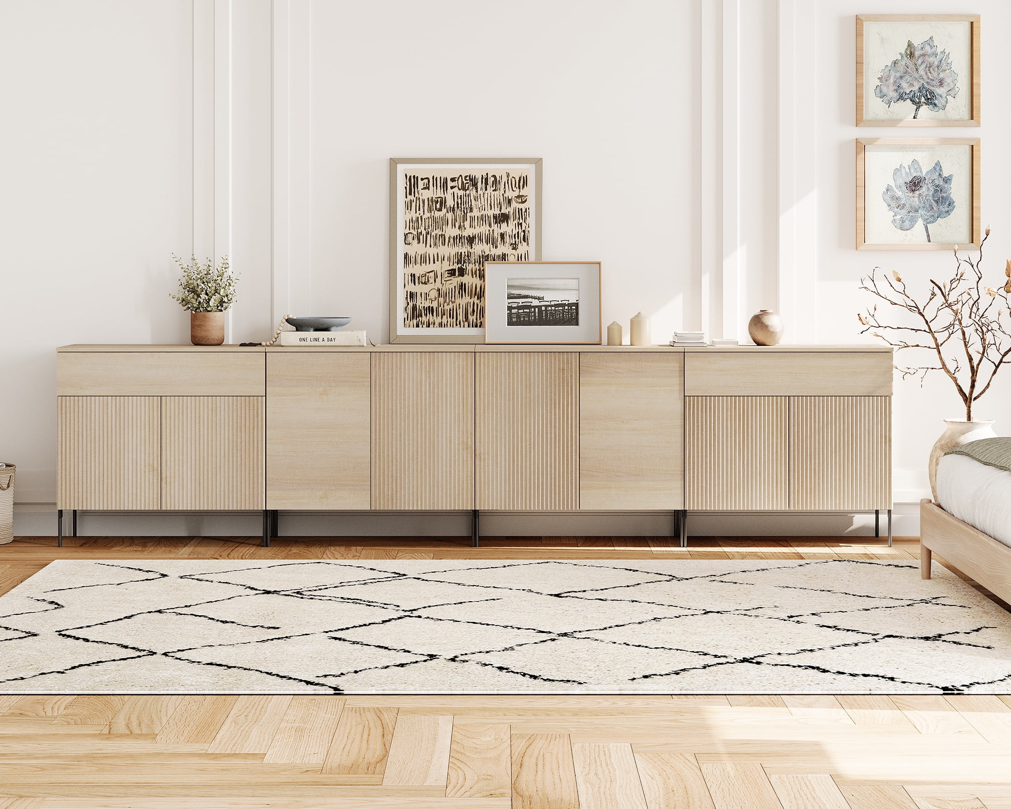 126" Modern Reeded Drawer Dresser Set with Doors for Bedroom ...