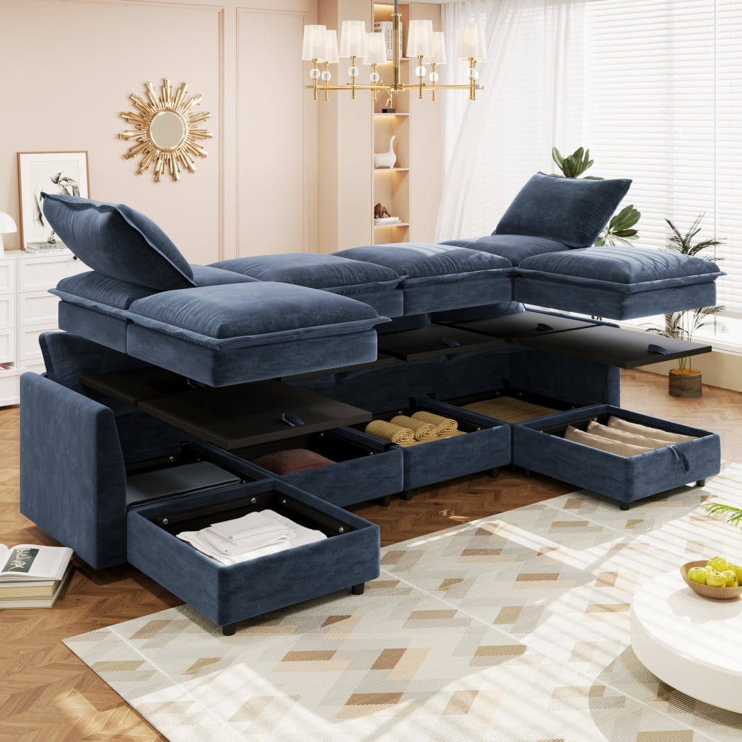 126" Modular Sectional Sofa with Storage Chaise, 6 Seat Modular Couch ...