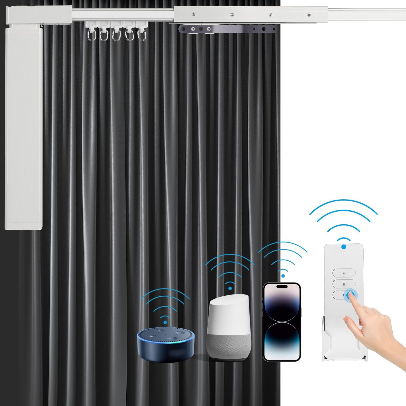 126'' Motorized Curtain Tracks Voice Control Alexa Smart Home WiFi App ...