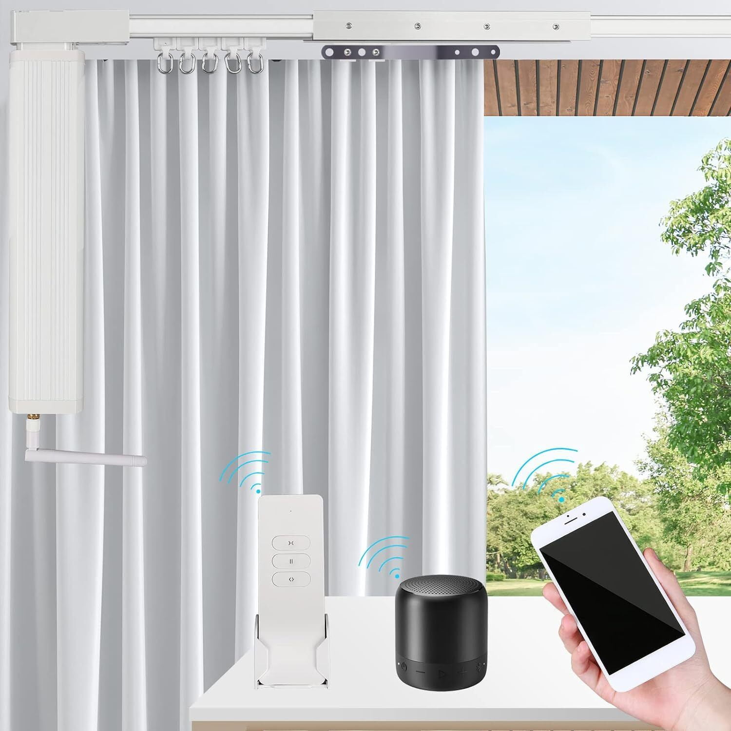 126'' Motorized Curtain Tracks WiFi App Control Smart Home Voice&Remote ...