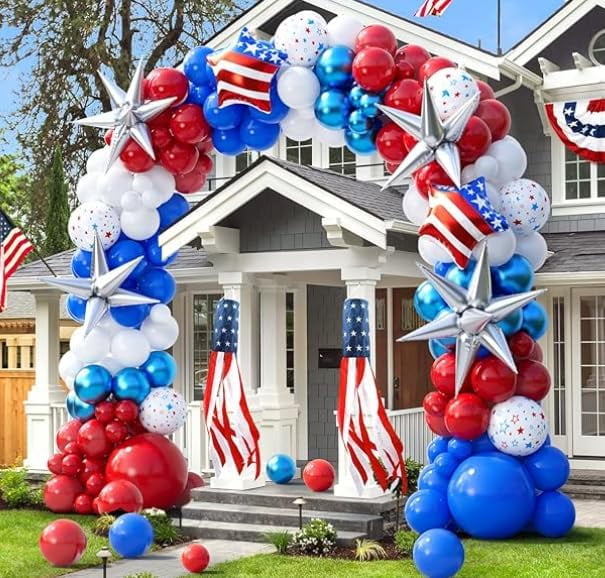 126 Pcs Blue Red White Balloons Independence Day Balloon Party ...