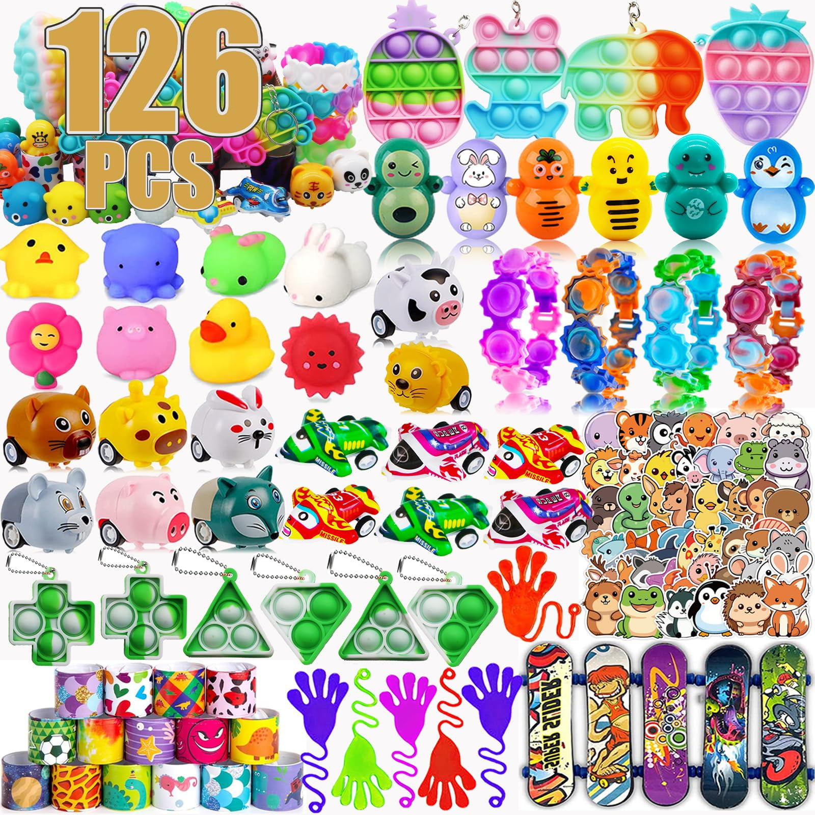 126 Pcs Party Favors for Kids, Pop Fidget Toys, Treasure Box Toys, Classroom Prizes, Pinata ...