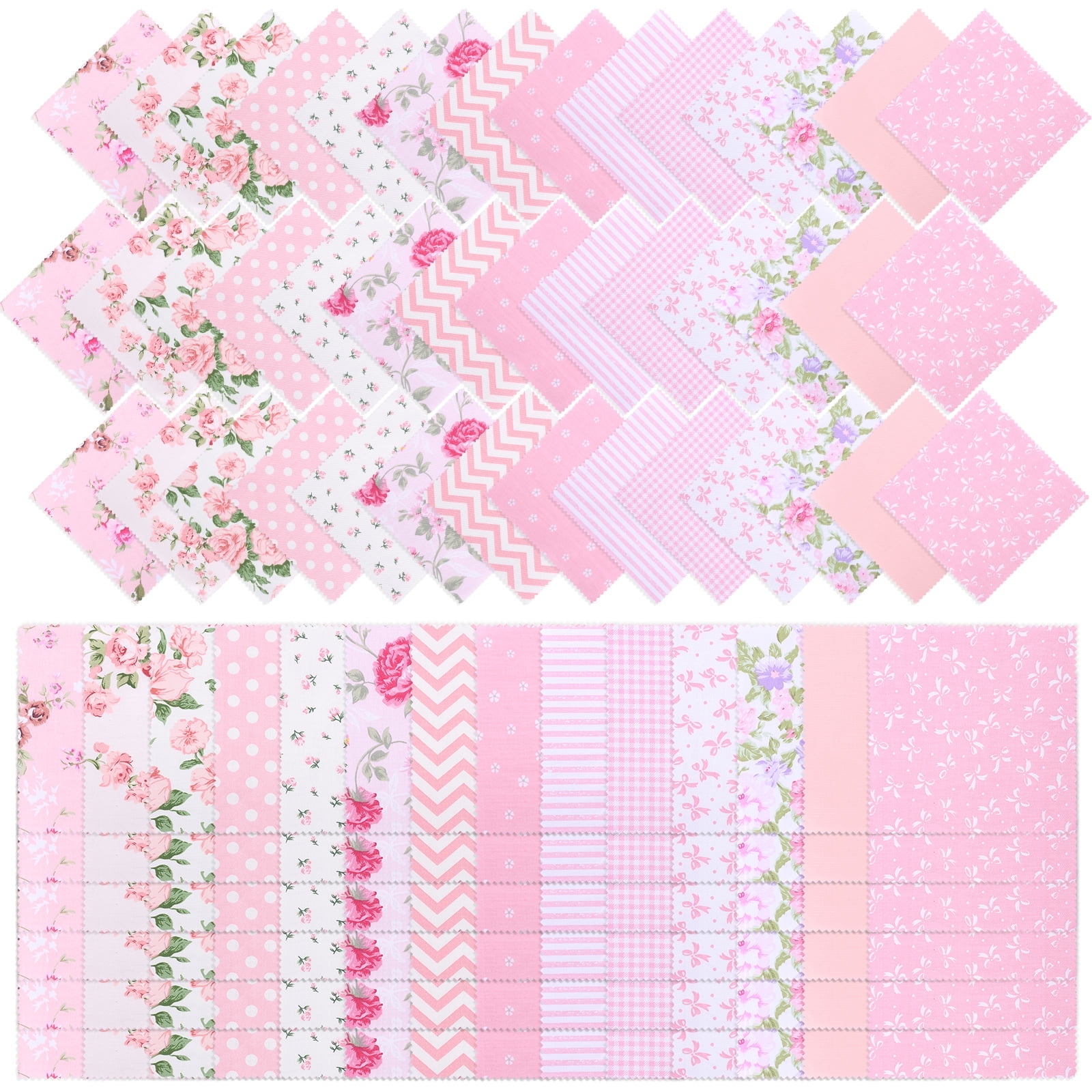 126 Pcs Pink Charm Packs Cotton Floral Patchwork 5x5 Inch for Sewing ...
