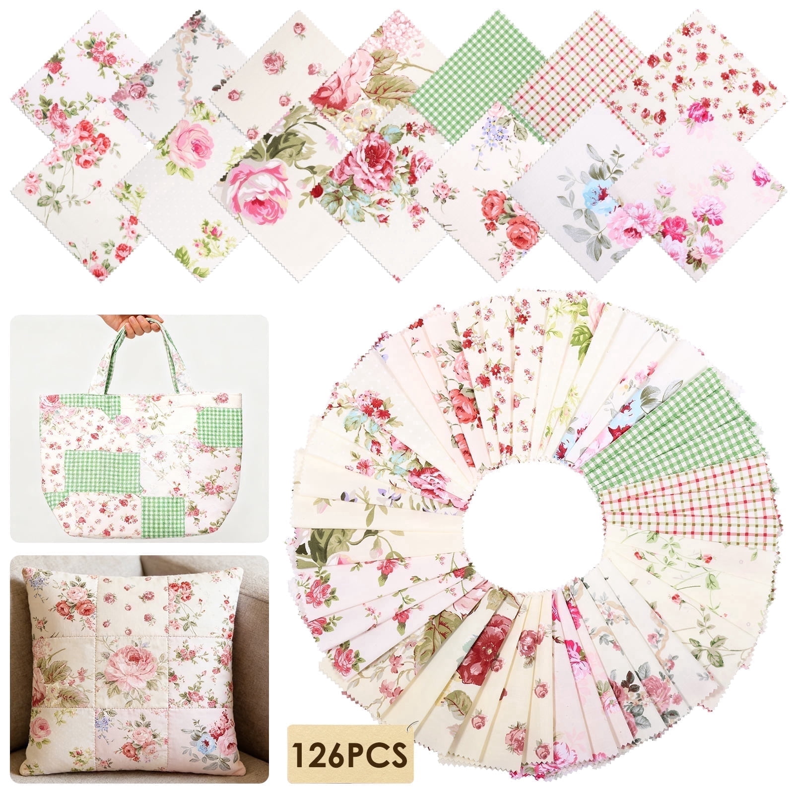 126 Pcs Quilting Cotton Fabric Squares 5x5 inch Precut Printed Charm ...