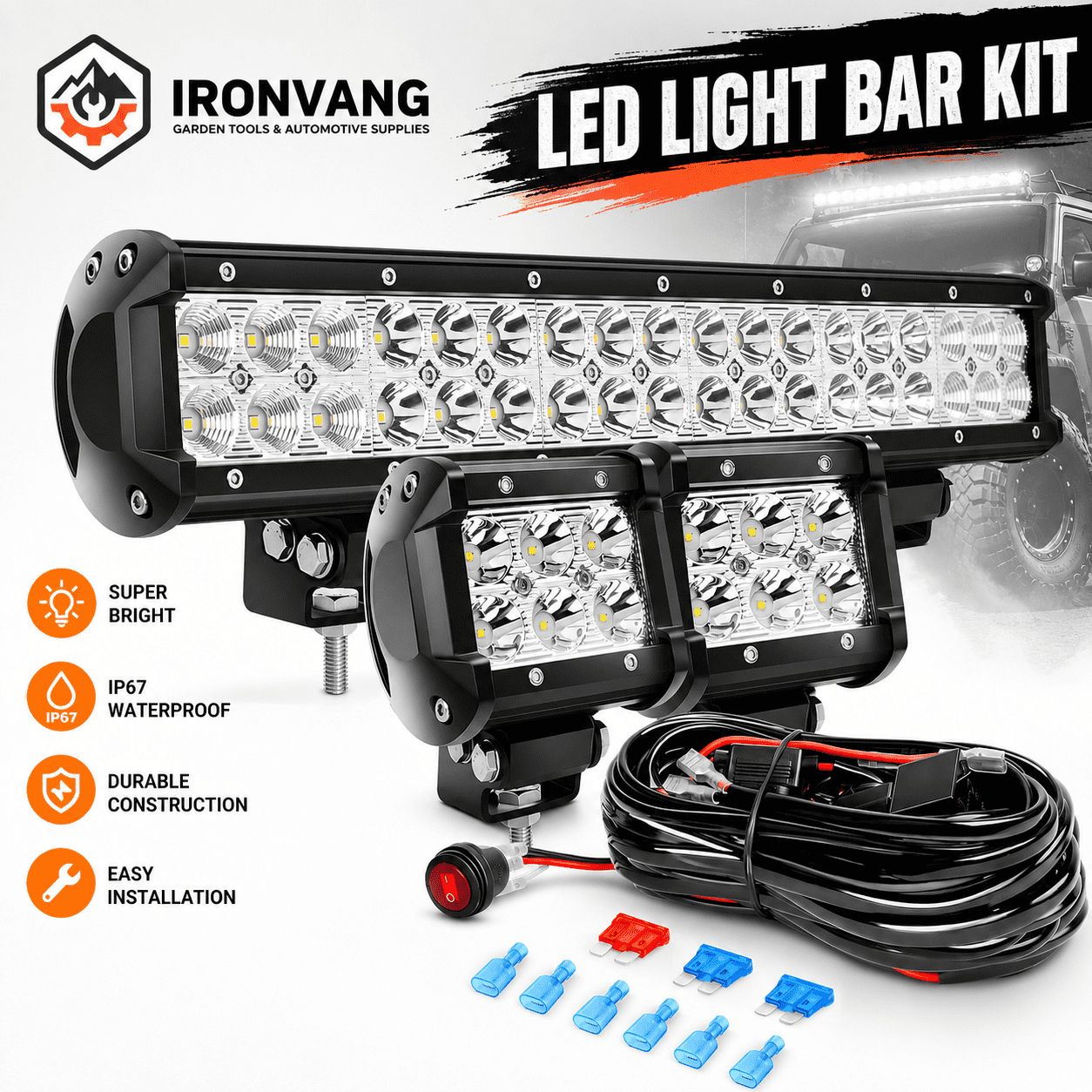 126W LED Light Bar Kit with 2PCS 18W Spot Lights, Off Road Driving ...