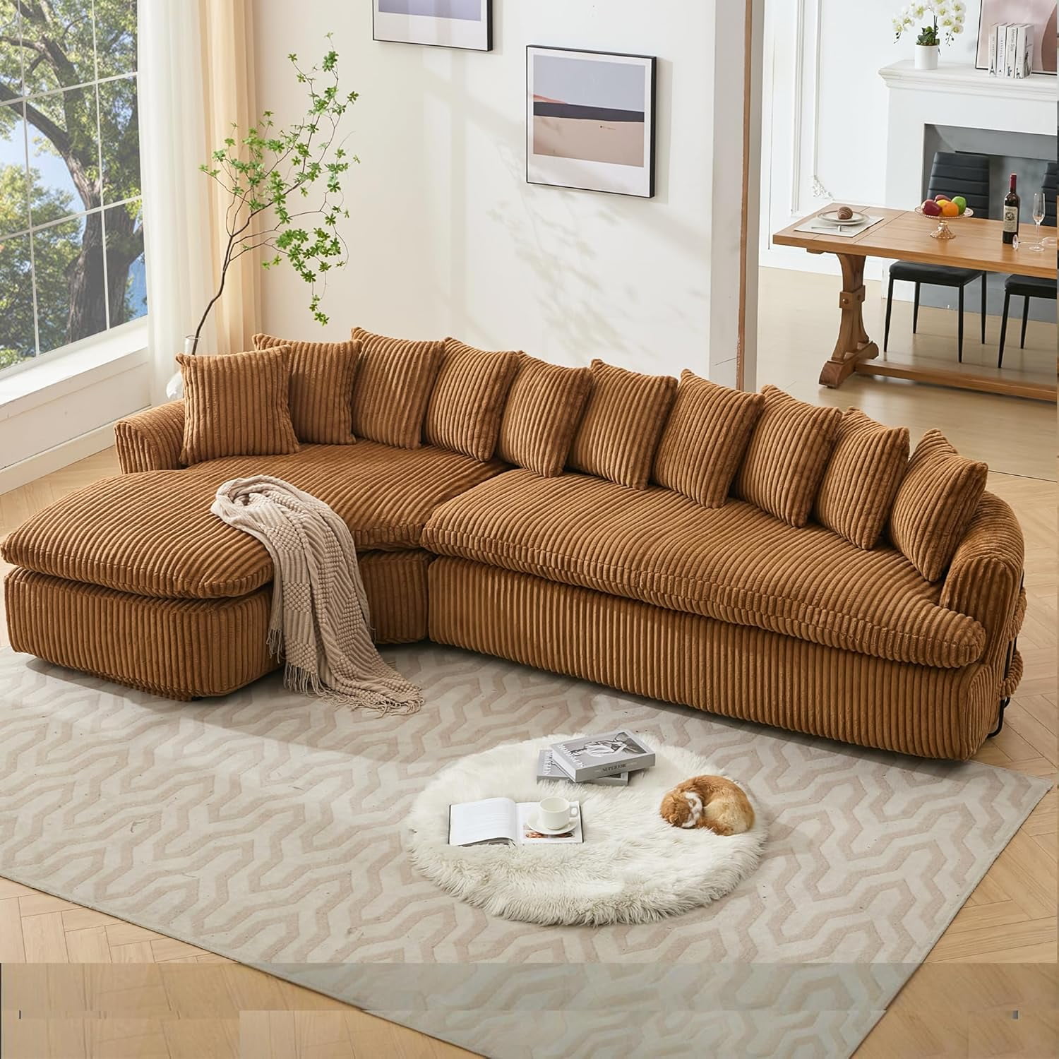 127" Modular Sectional Corduroy Sofa, L Shaped Cloud Couch with 10 ...