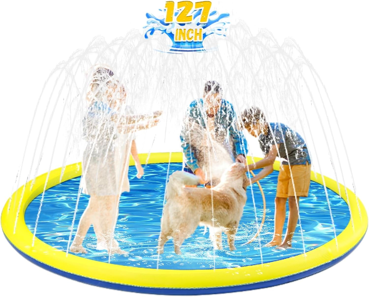127 inch Extra Large Non-Slip Splash Pad Sprinkler for Kid and Dog, Kiddie Dog Pool, Toddler ...