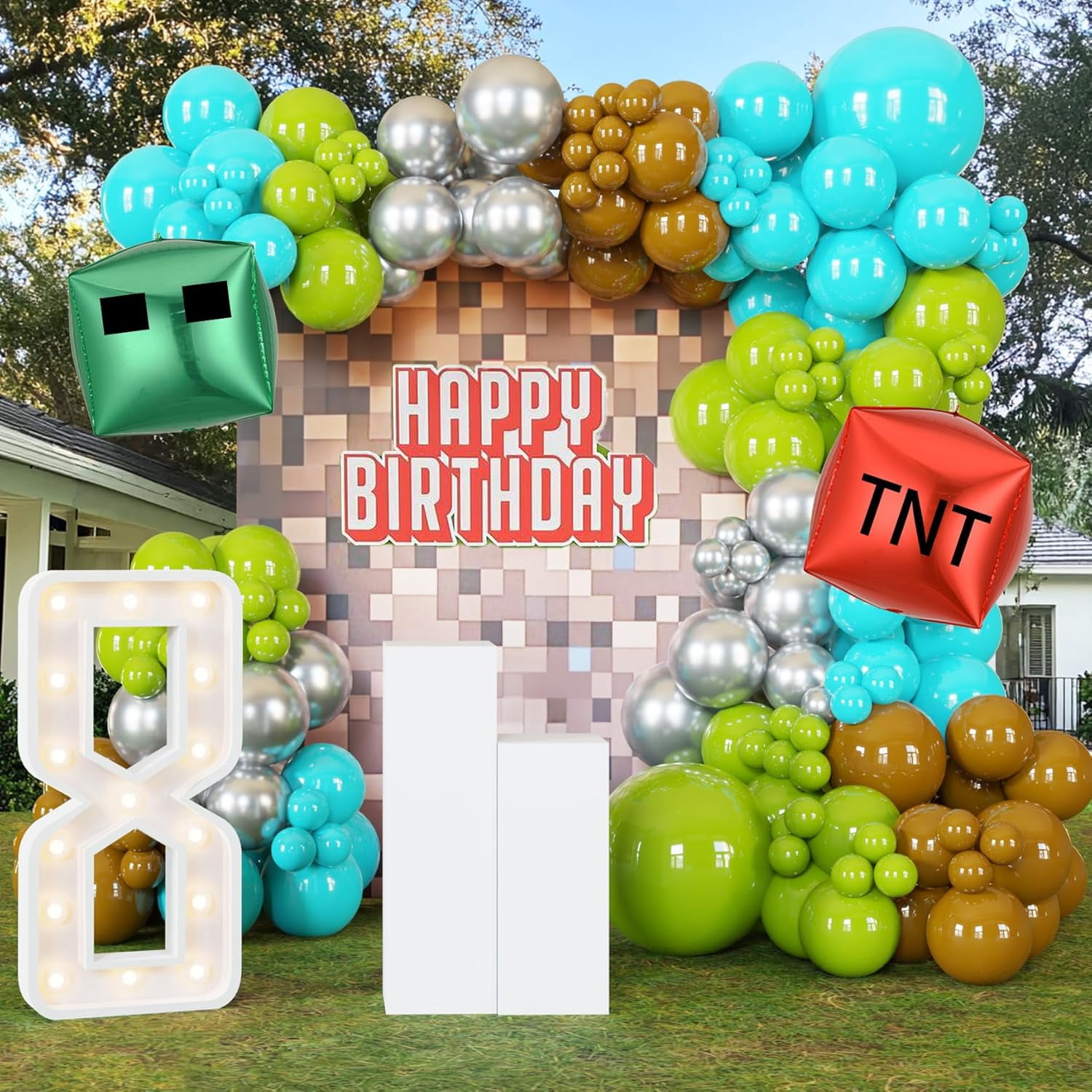 127Pcs Video Game Balloon Arch Garland Kit with Green Teal Blue Brown ...