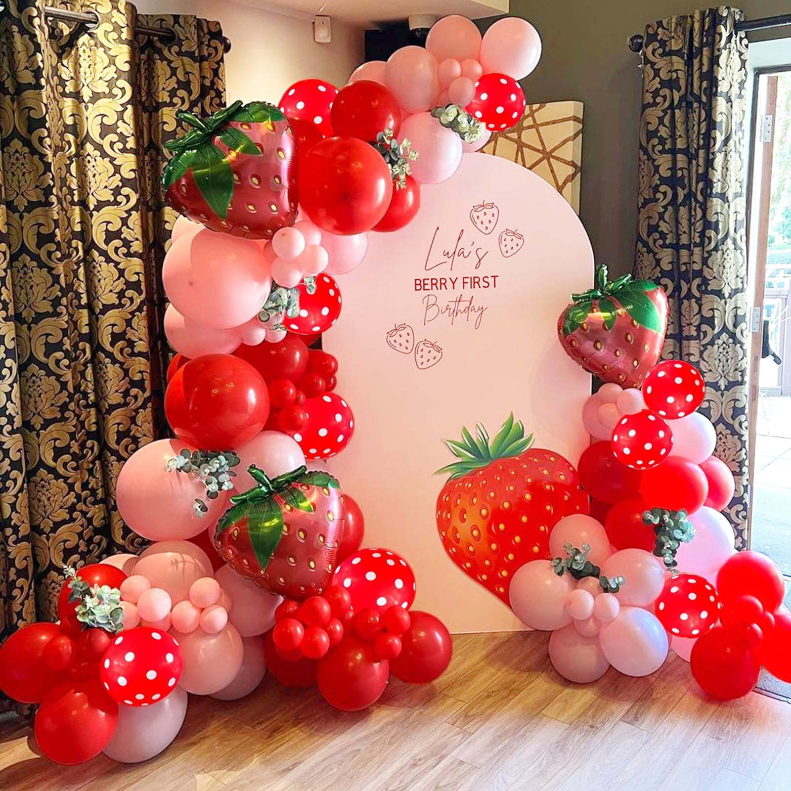 127pcs Strawberry Balloon FEV6 Garland Arch Kit-Red and Pastel Balloons ...