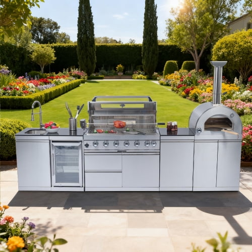 128-Inch 120,000 BTU Stainless Steel Outdoor Kitchen Island Grill with ...