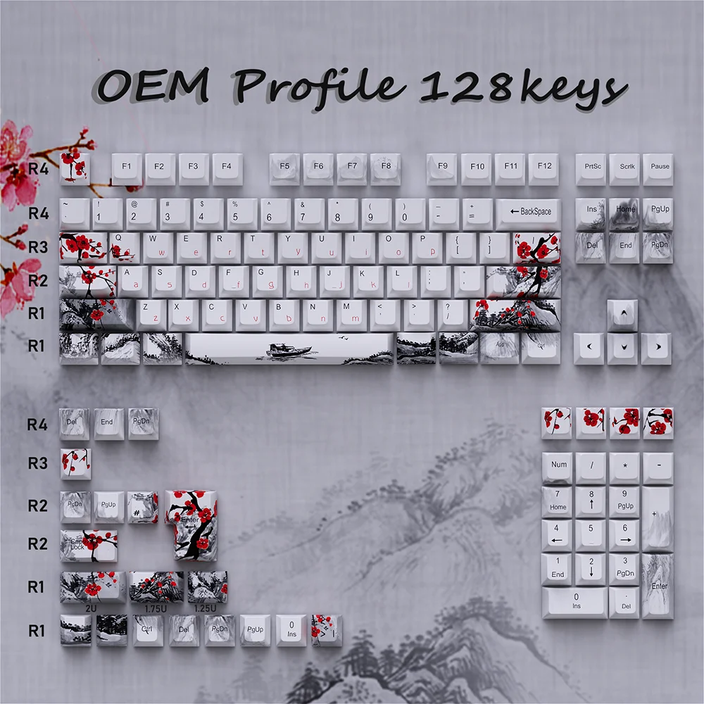 128 Keys Plum Blossom OEM Profile PBT Keycaps Customs Dye Sub Key caps ...