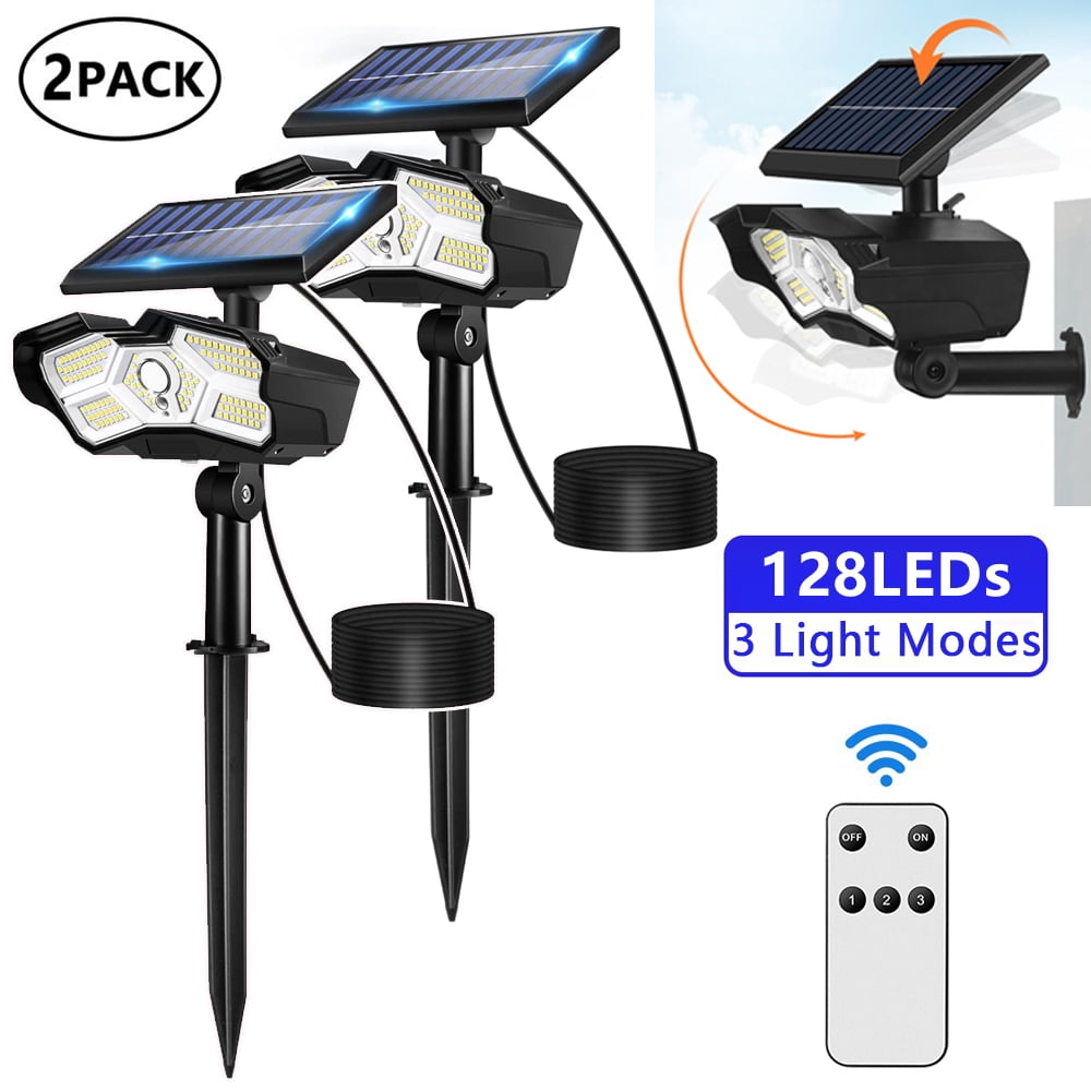 128 LEDs Solar Spot Lights Outdoor with Remote Control, 2-in-1 Solar ...