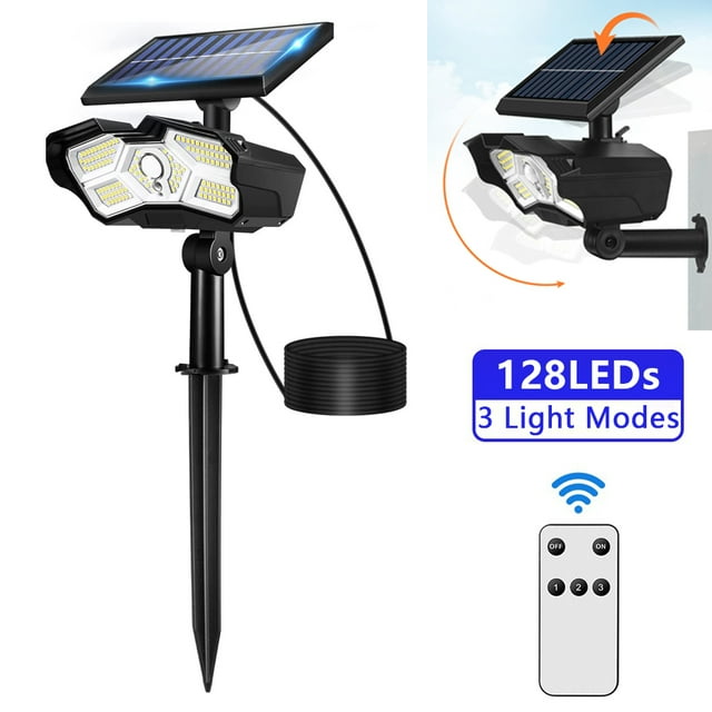 128 LEDs Solar Spot Lights Outdoor with Remote Control, 2-in-1 Solar ...