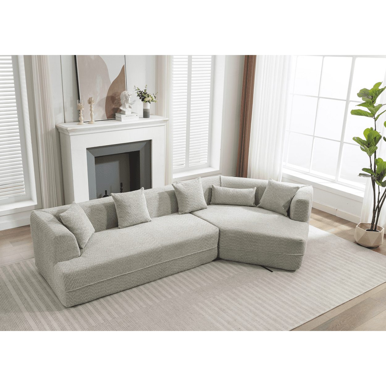 128" Modular Sectional Sofa, Modern Minimalist Sponge Upholstered Sofa ...