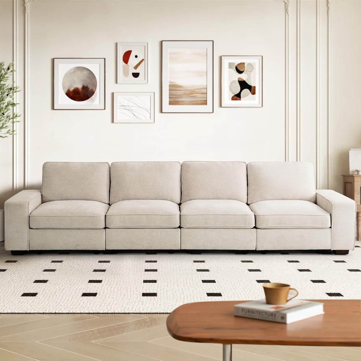 128" Modular Sectional Sofa with Seat Storage,Modern Chenille Couch 4 ...