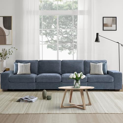 128" Modular Sofa Couch with Seats Storage, Comfy 4-Seater Chenille ...