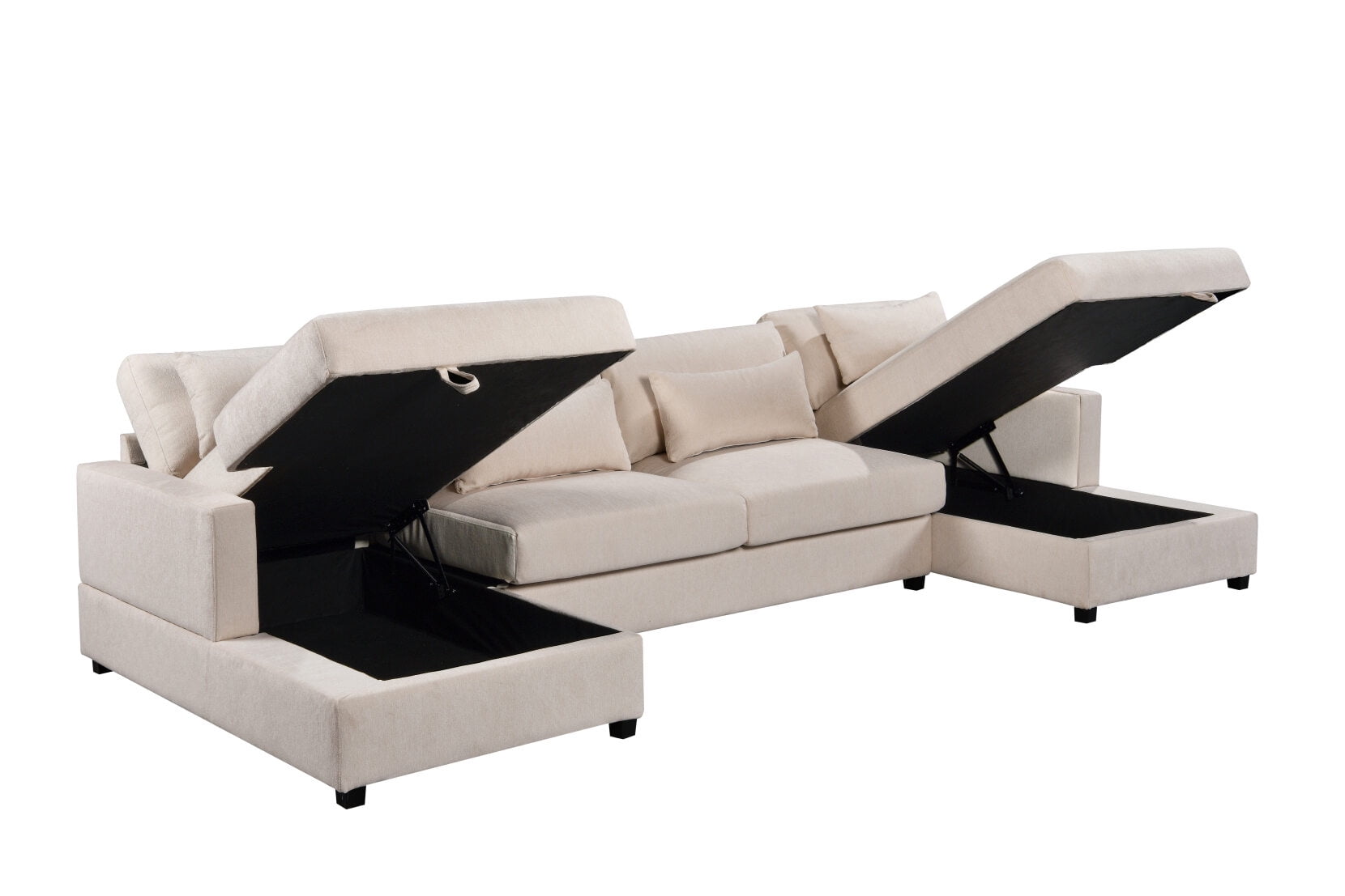 128" Oversized U Shaped Sectional Couch with 2 Storage Chaise, Double ...
