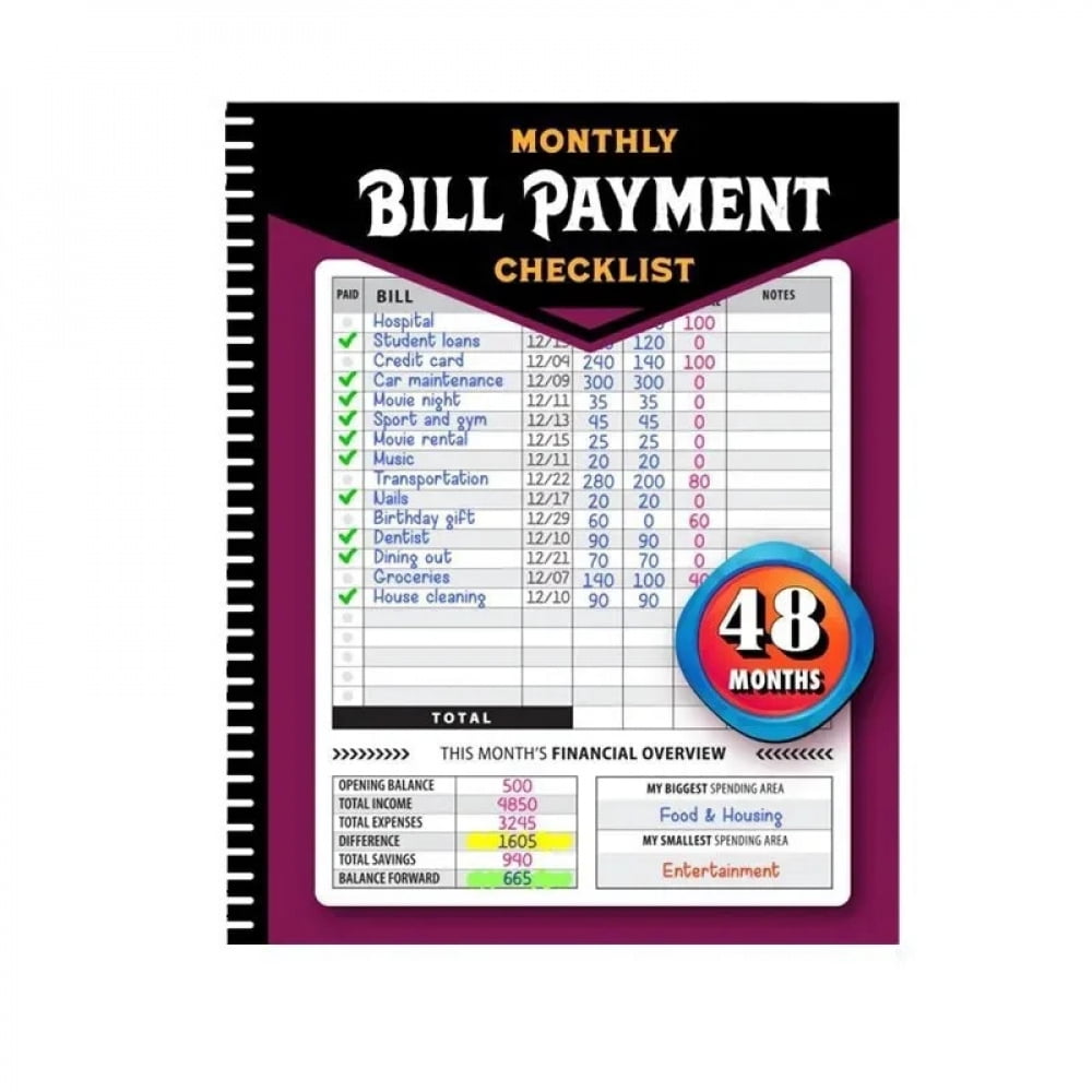 128-Page Monthly Bill Payment Checklist Notebook – 4-Year Bill Tracker ...