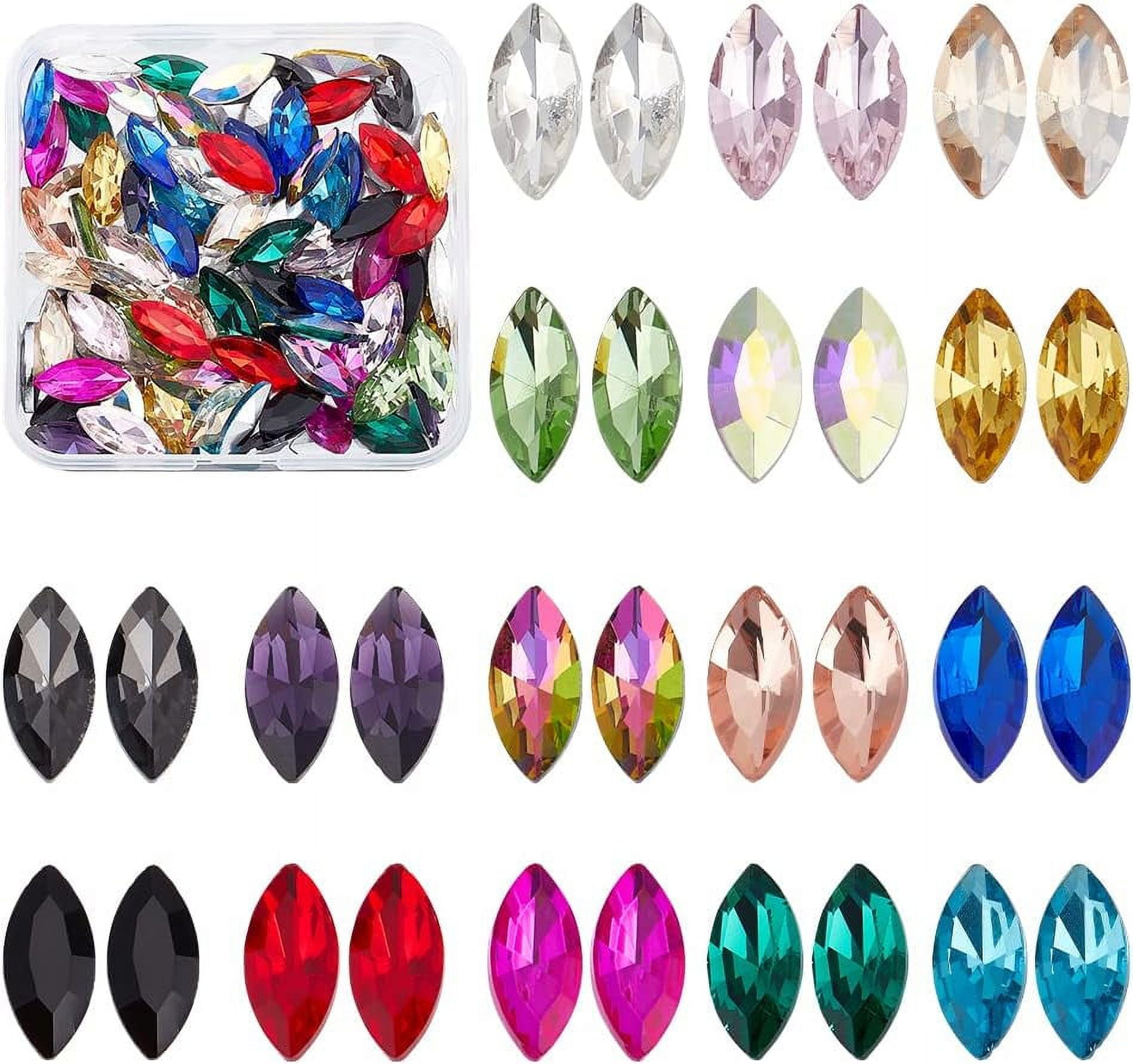 128 Pcs 16 Colors Pointback Horse Eye Shaped Gem Stones 0.6x0.3 inch ...