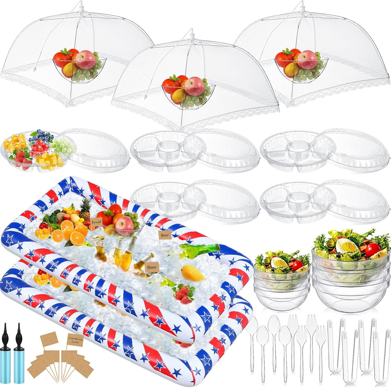 128 Pcs 4th of July Inflatable Cooler for Party 2 Patriotic Star ...