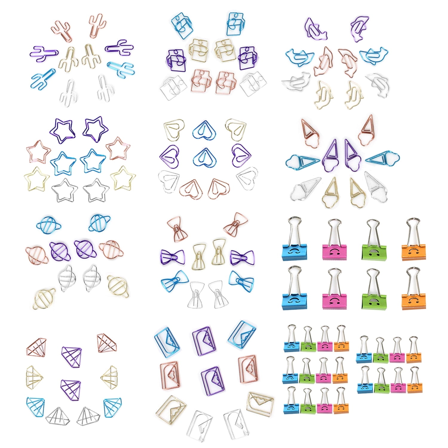128 Pcs Assorted Paperclips & Binder Clips Set, 10 Patterns, Office ...