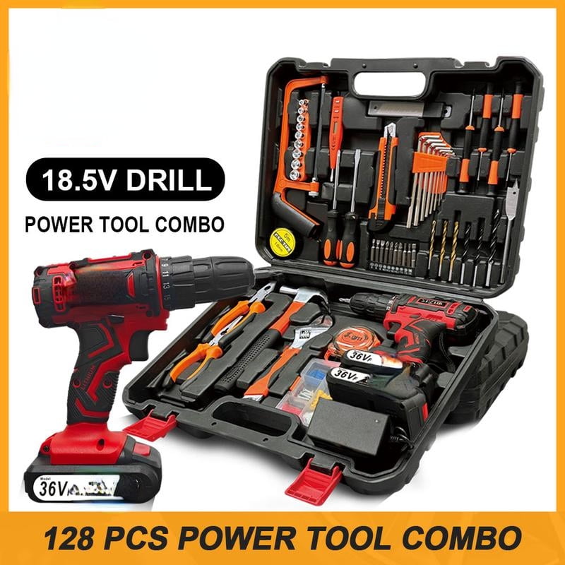 128-Piece 36V Lithium lon Cordless Drill & Tool Set, Electric ...