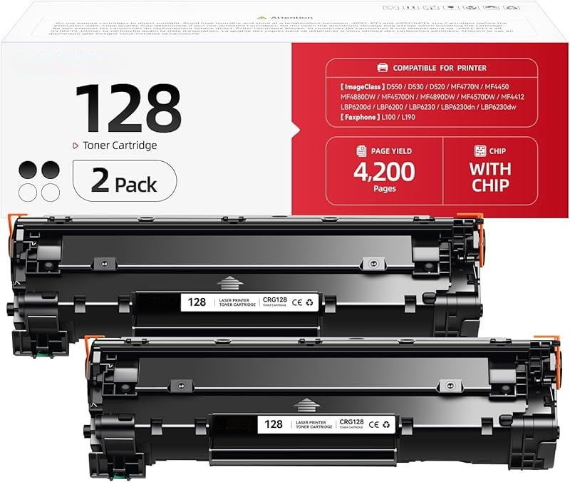 128 Toner Cartridge (Black,2-Pack) Replacement for Canon 128 CRG-128 ...