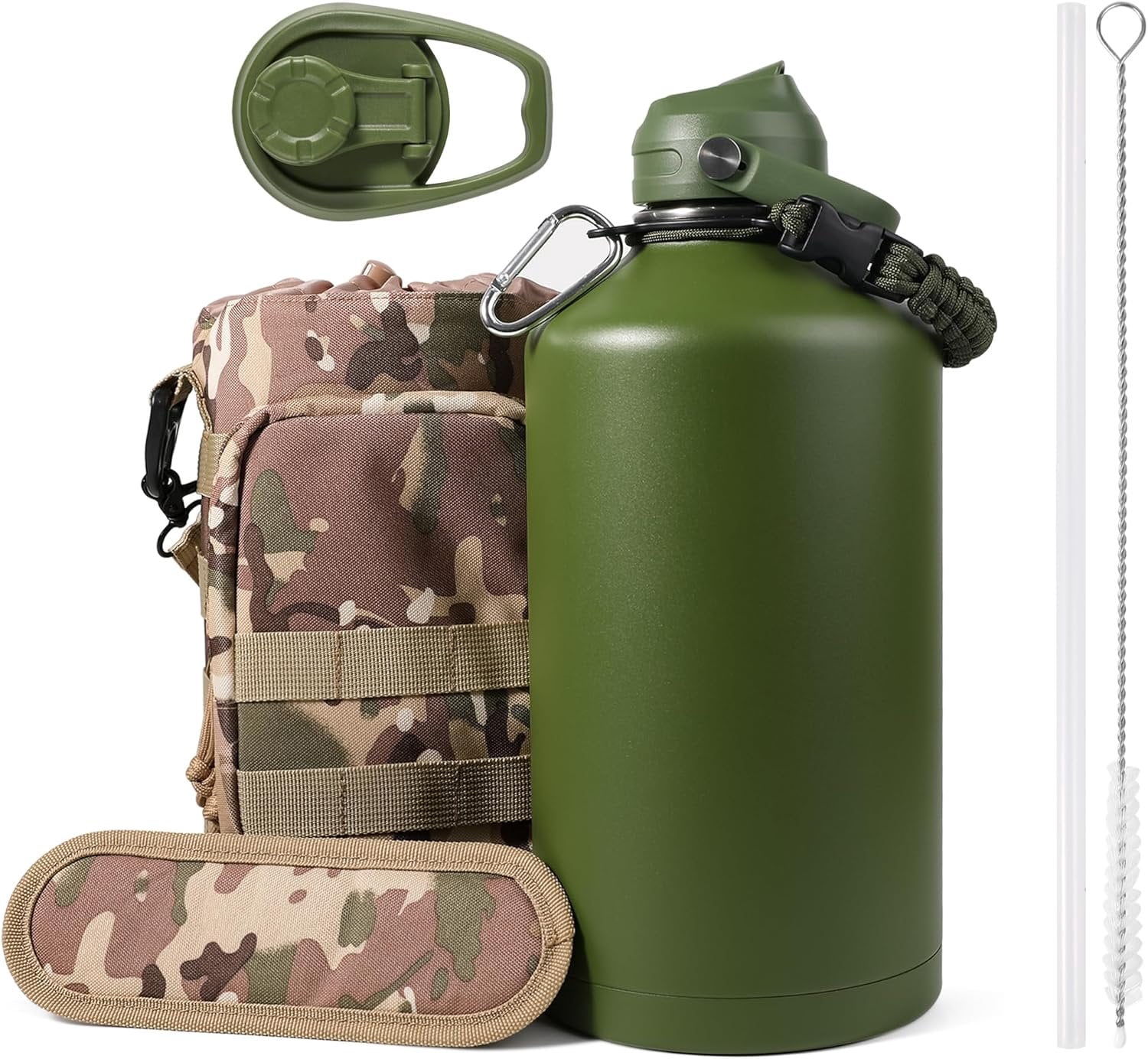 128 oz Insulated Water Bottle with Straw, Large Gallon Stainless Steel ...