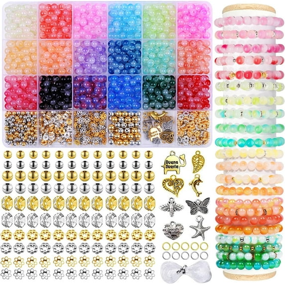 1280 count 6mm Glass Beads for Making, Bracelet Making Kit 24 Style ...