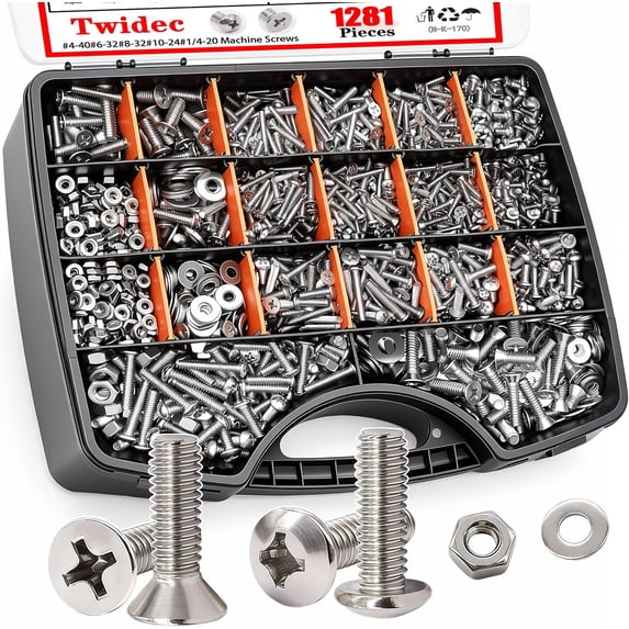 1281PCS Nuts and Bolts Assortment Kit,Machine Screws,304 Stainless ...