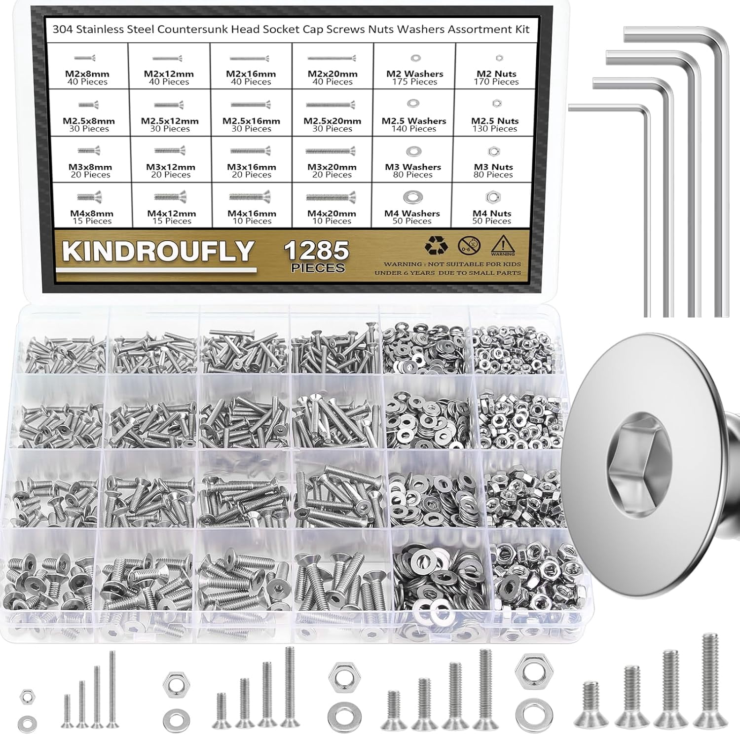1285 Pieces M2 M2.5 M3 M4 Countersunk Head Socket Cap Screws Nuts ...