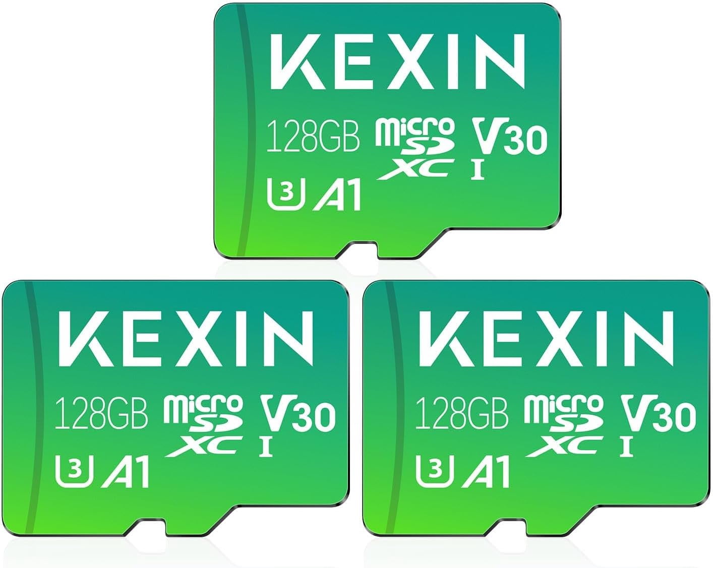128GB Micro SD Card 3 Pack with Adapter - Up to 90MB/s 4K, V30, A1, C10 ...