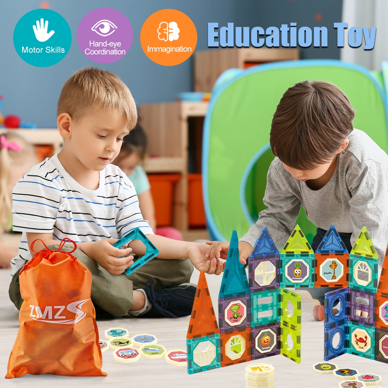 128PCS Magnetic Blocks, Magnetic Tiles Toys for Toddlers, Magnetic ...