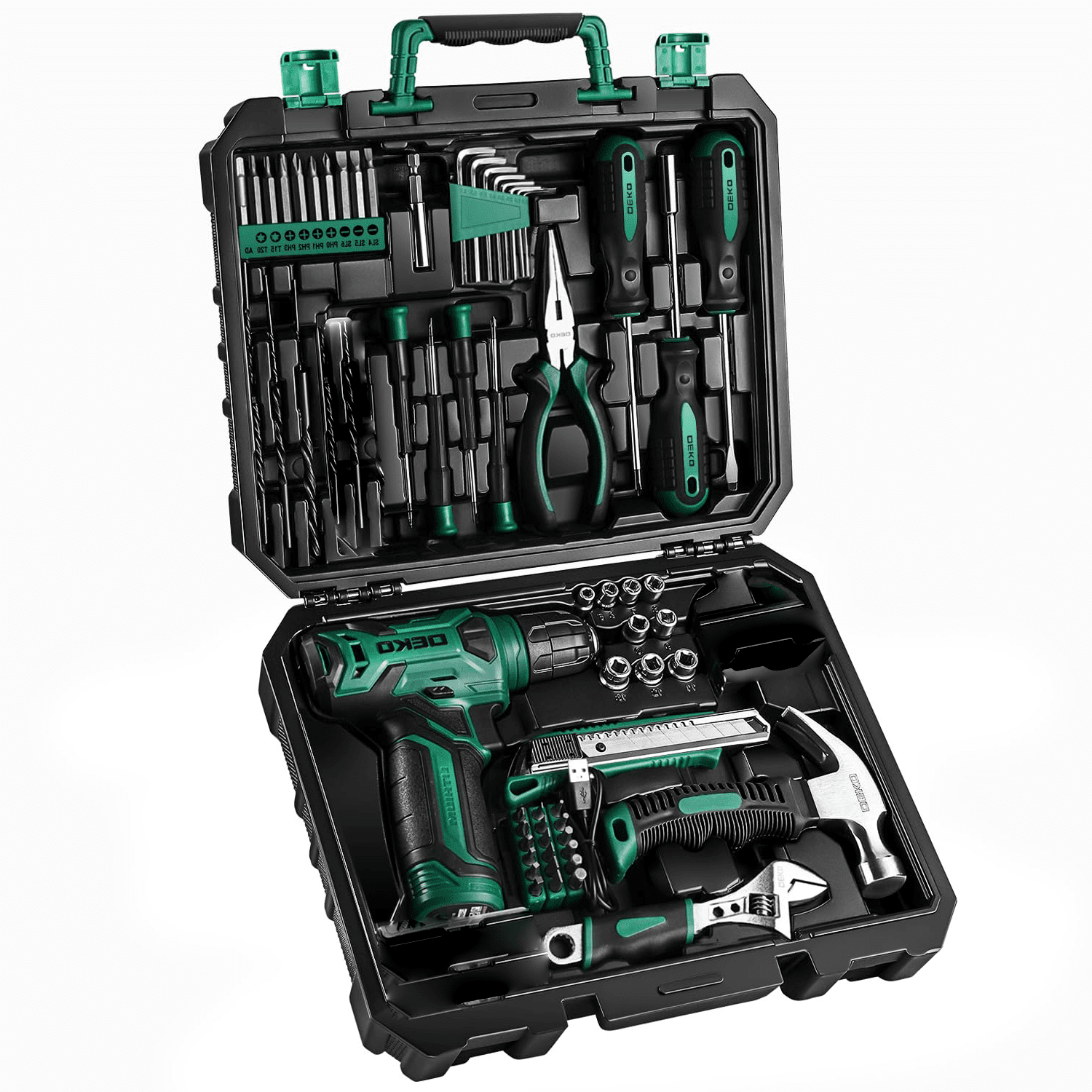 128PCS Power Tool Box Set: 8V Cordless Drill/Driver + Tape Measure ...