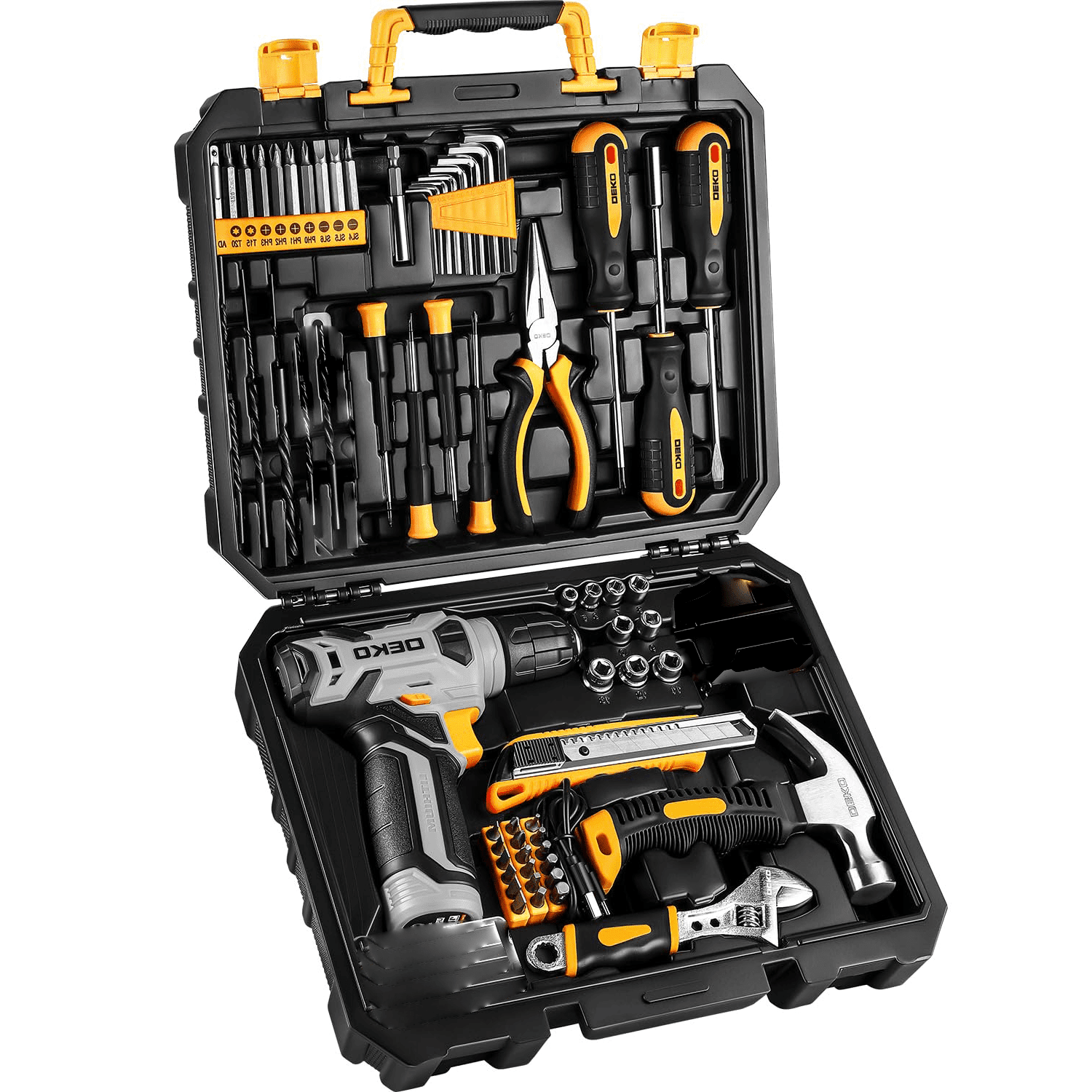 128PCS Power Tool Box Set: 8V Cordless Drill/Driver + Tape Measure ...
