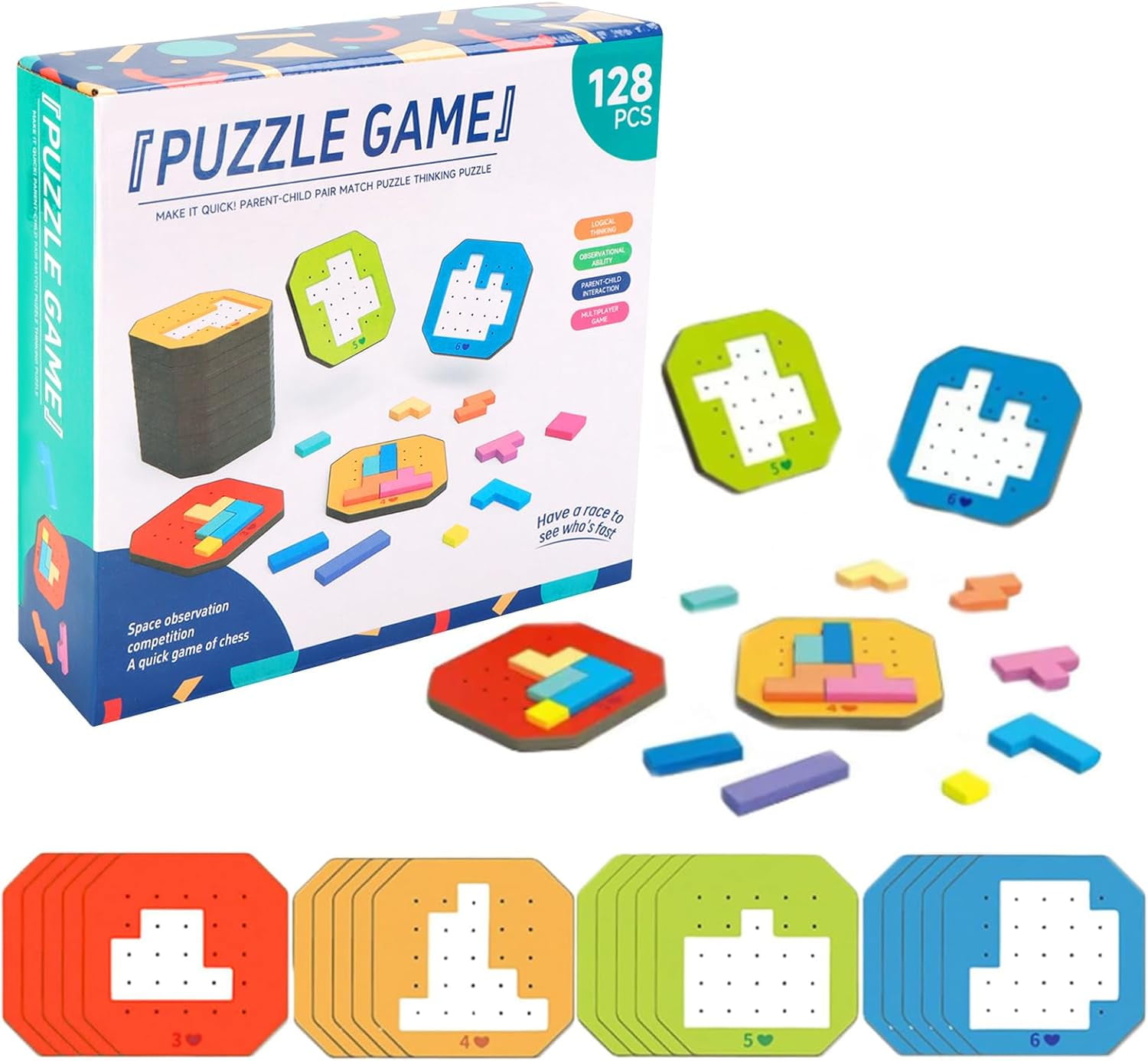 128Pcs Colorful Block Jigsaw Puzzle Game,3D Russian Block Tangram Toy ...