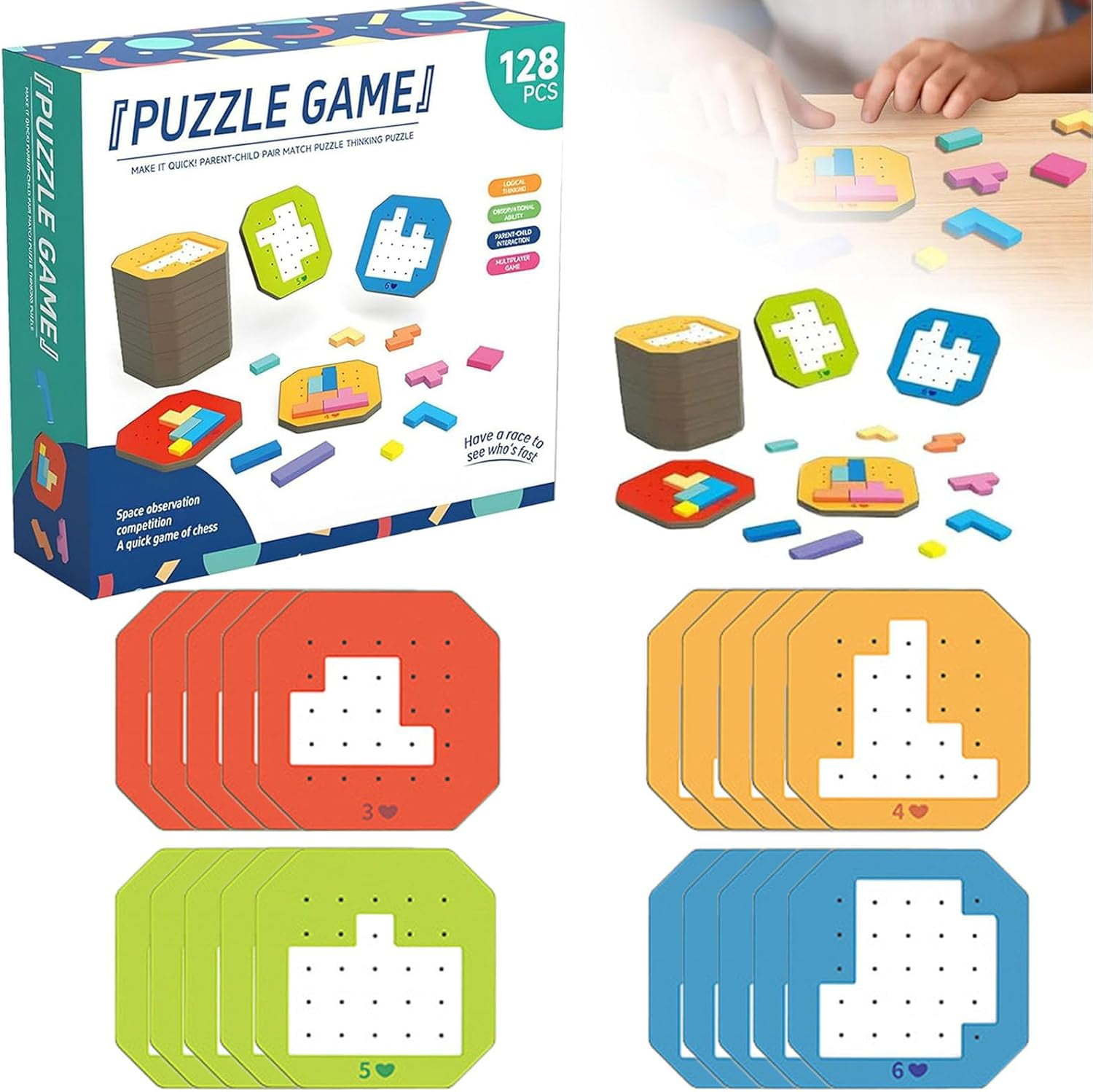 128Pcs Colorful Block Jigsaw Puzzle Games, 3D Russian Blocks Puzzle ...