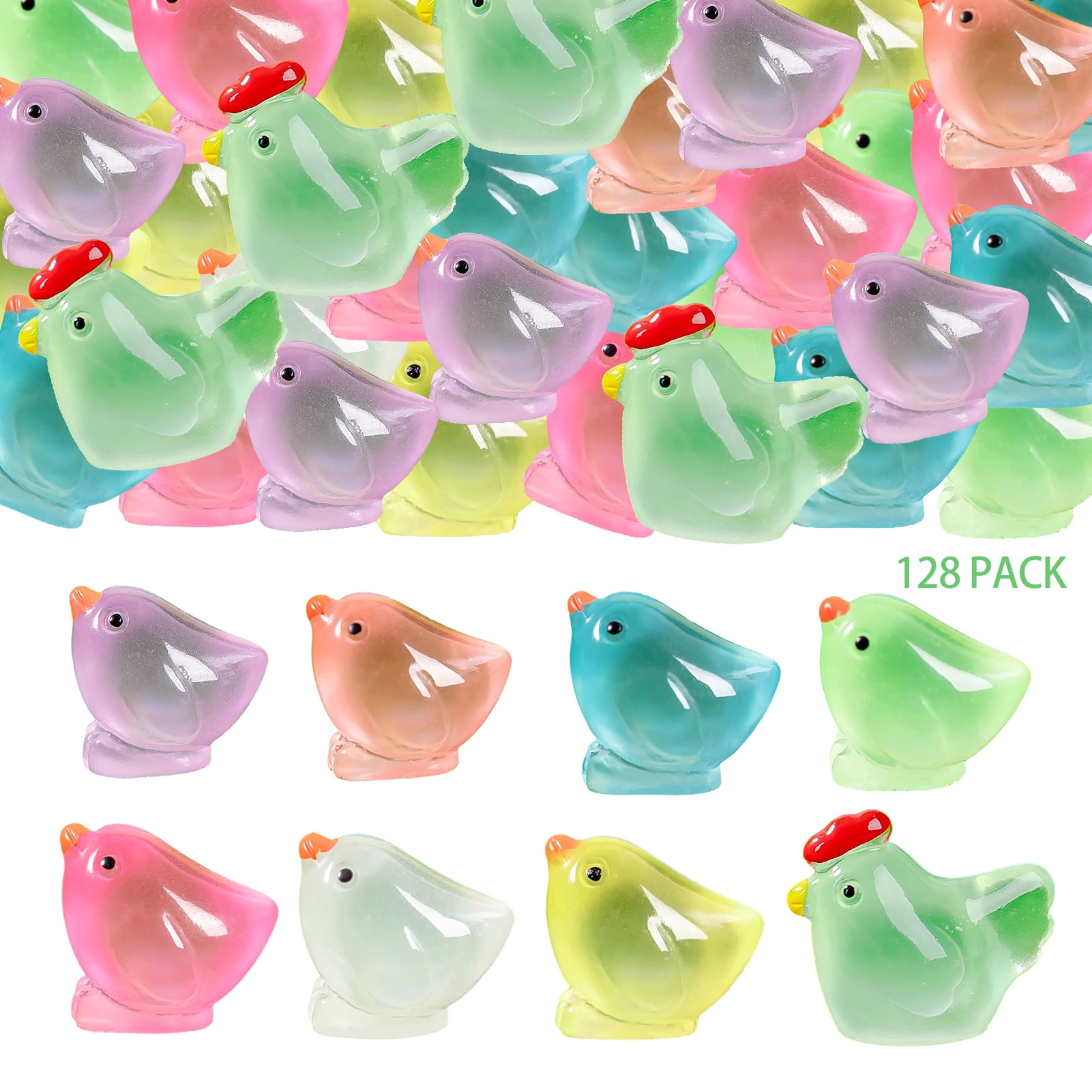 128Pcs Mini Animals Chickens Luminous Miniature Resin Figurines Glow in ...