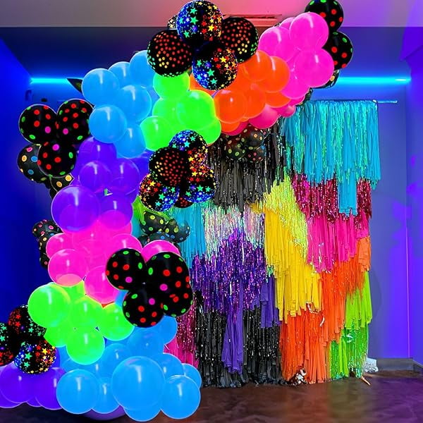 128Pcs UV Neon Glow in the Dark Balloon Arch Kit, Rainbow Red Blue ...