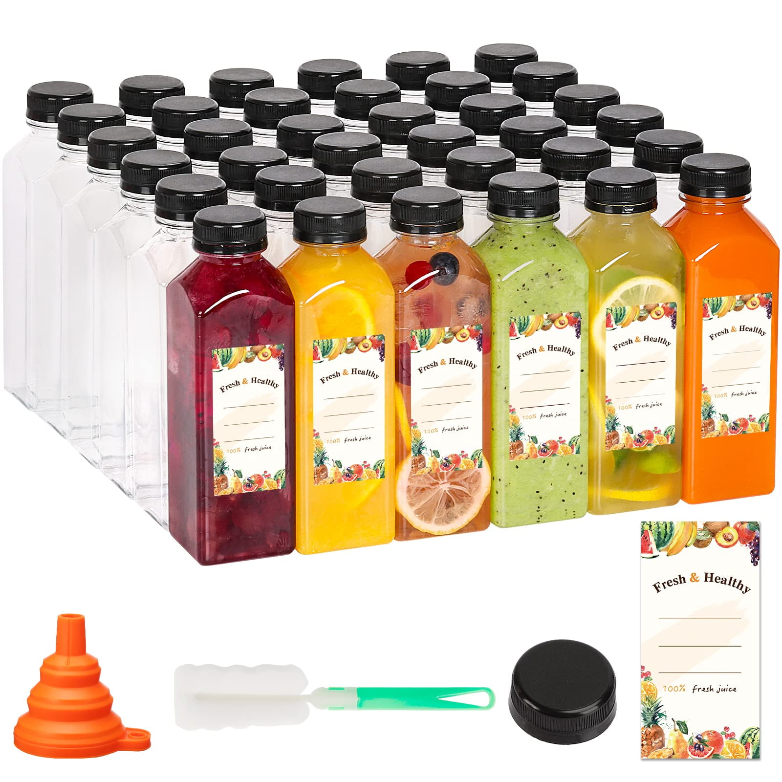 128pcs 16oz Empty Plastic Juice Bottles with Caps, Bulk Clear Beverage ...