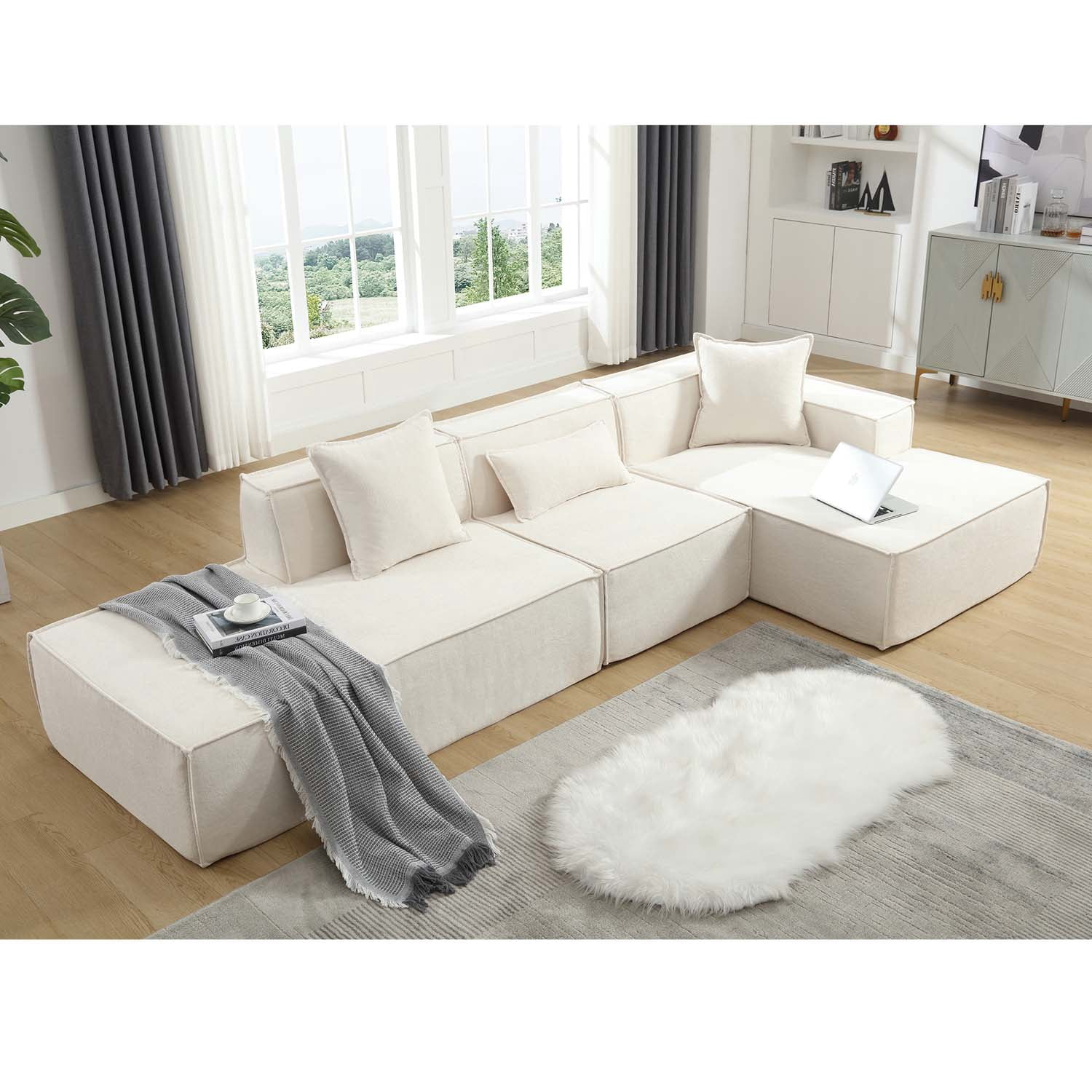 129.5"x58" Modular Sectional Sofa Couch, Modern L Shaped Sponge Sofa ...