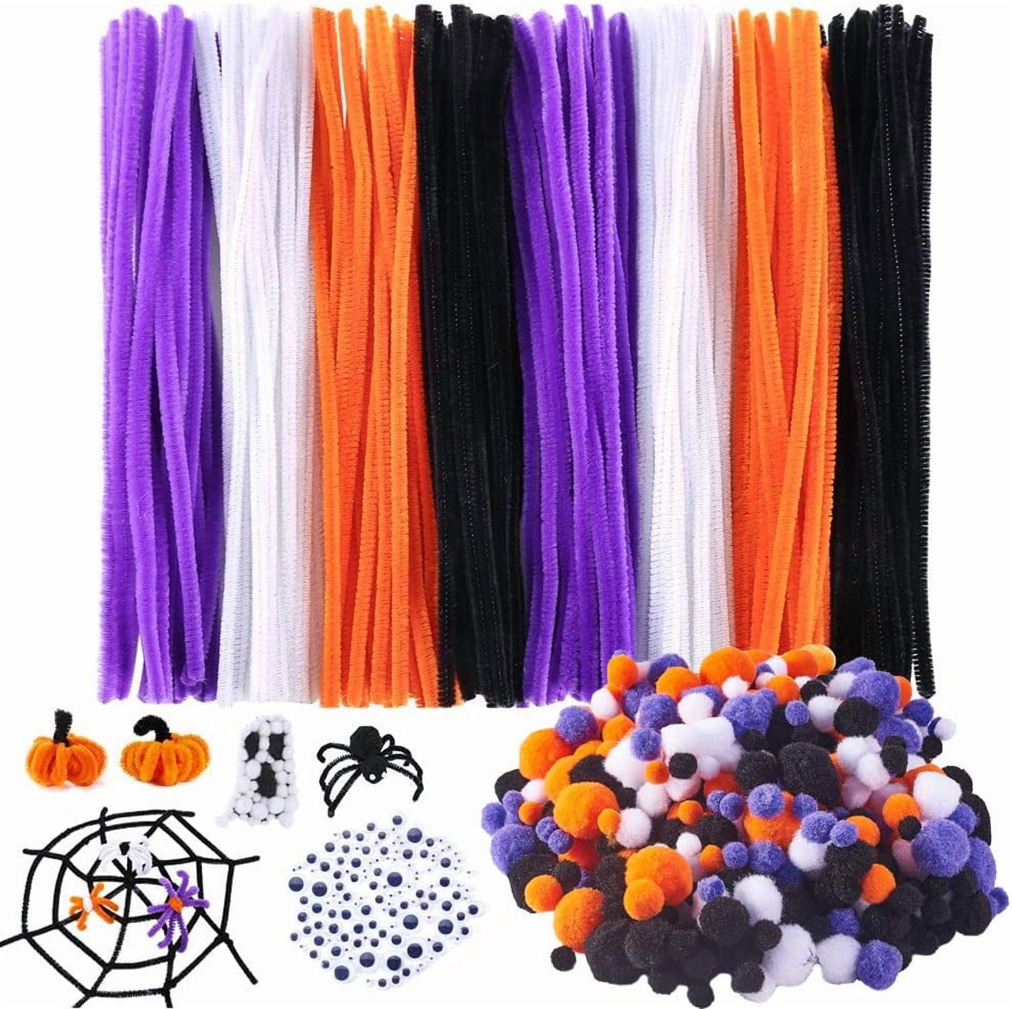 1290pcs Halloween Pipe Cleaners Sets 100pcs 4 Size 4 Colors Pom Poms ...