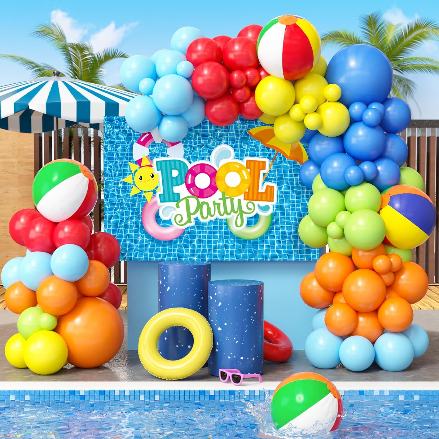 129Pcs Pool Party Decorations Birthday Supplies, Outdoor Pool Summer ...