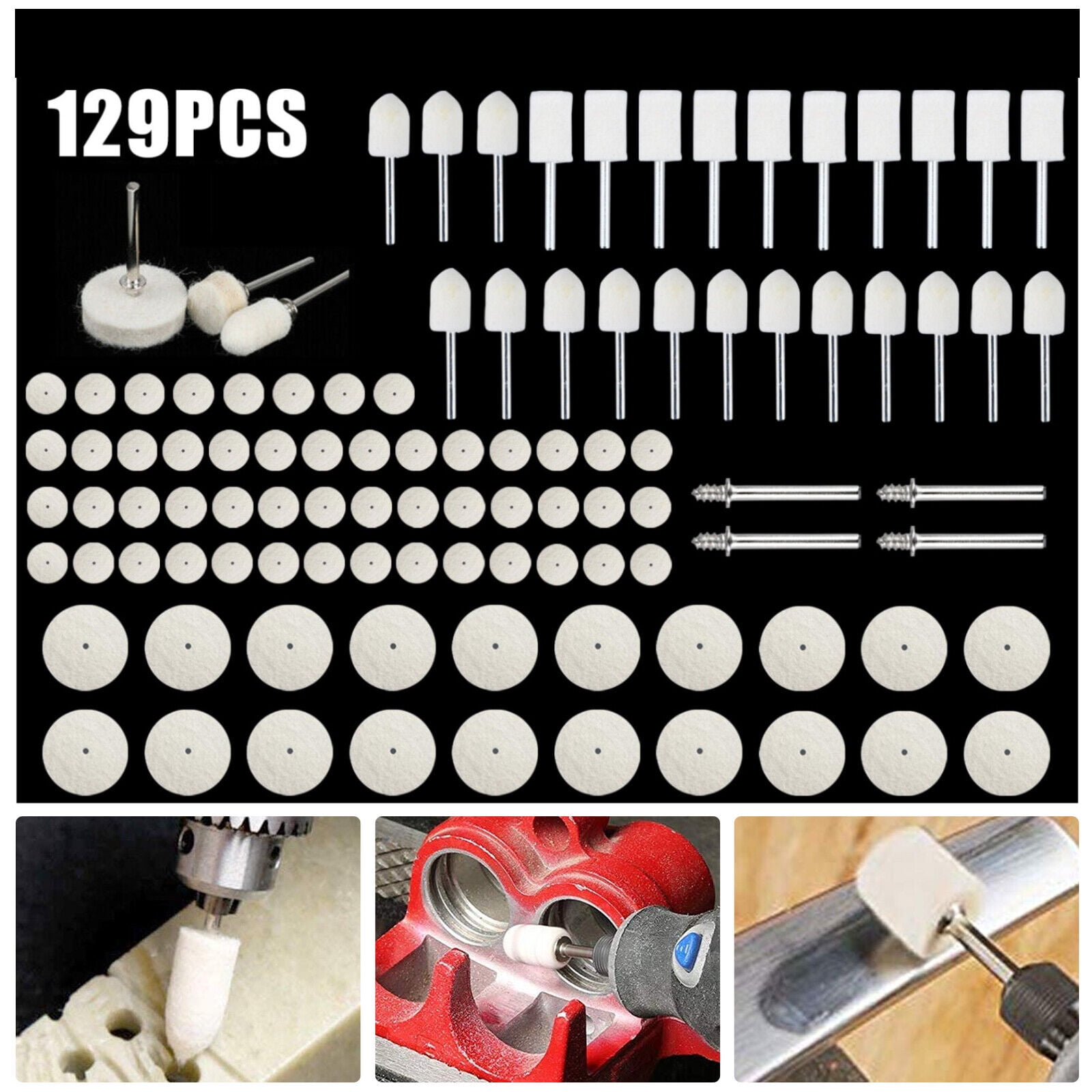 129Pcs Wool Felt Polishing Buffing Pads Waxing Head Wheel for Dremel ...