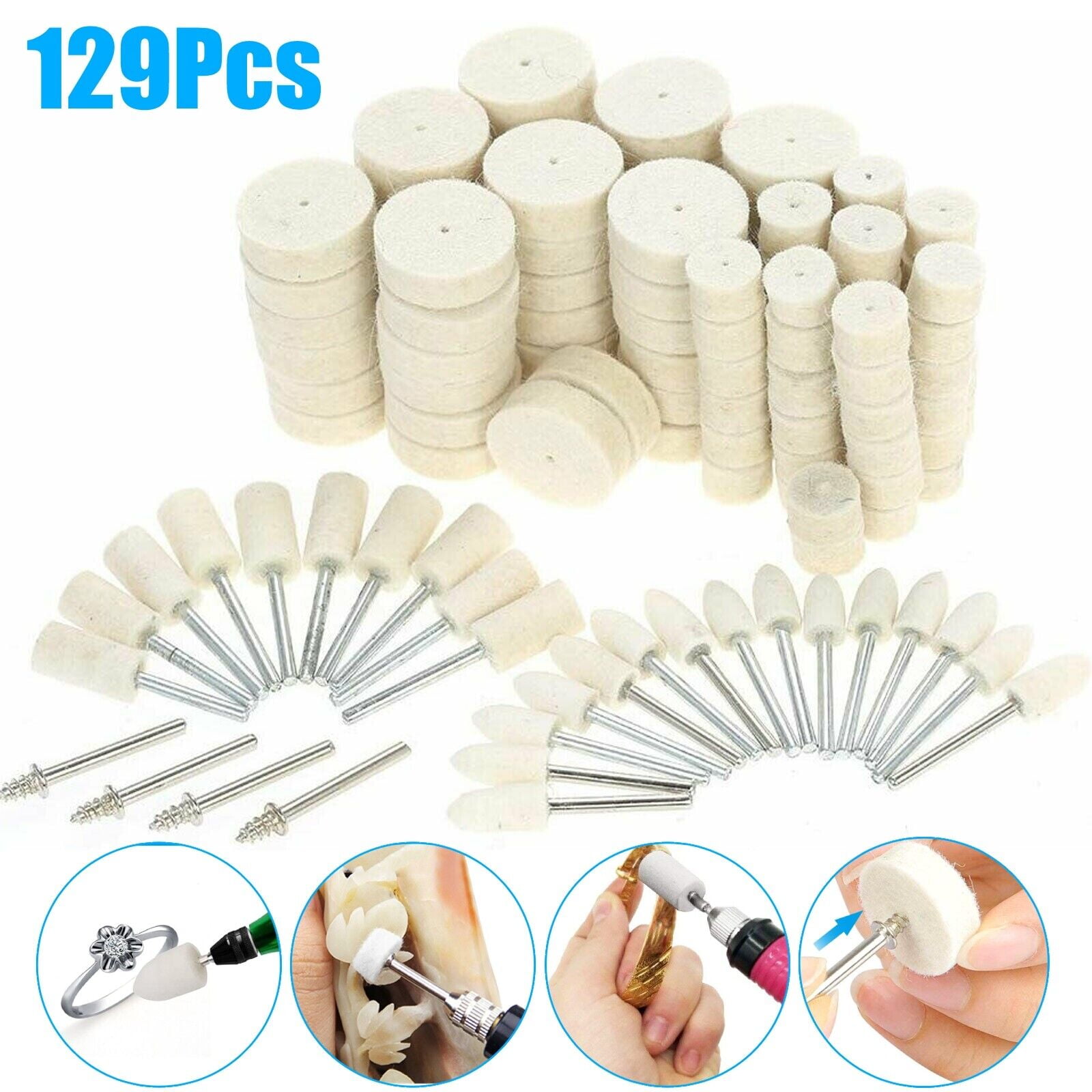 129Pcs Wool Felt Polishing Buffing Pads Waxing Head Wheel for Dremel ...
