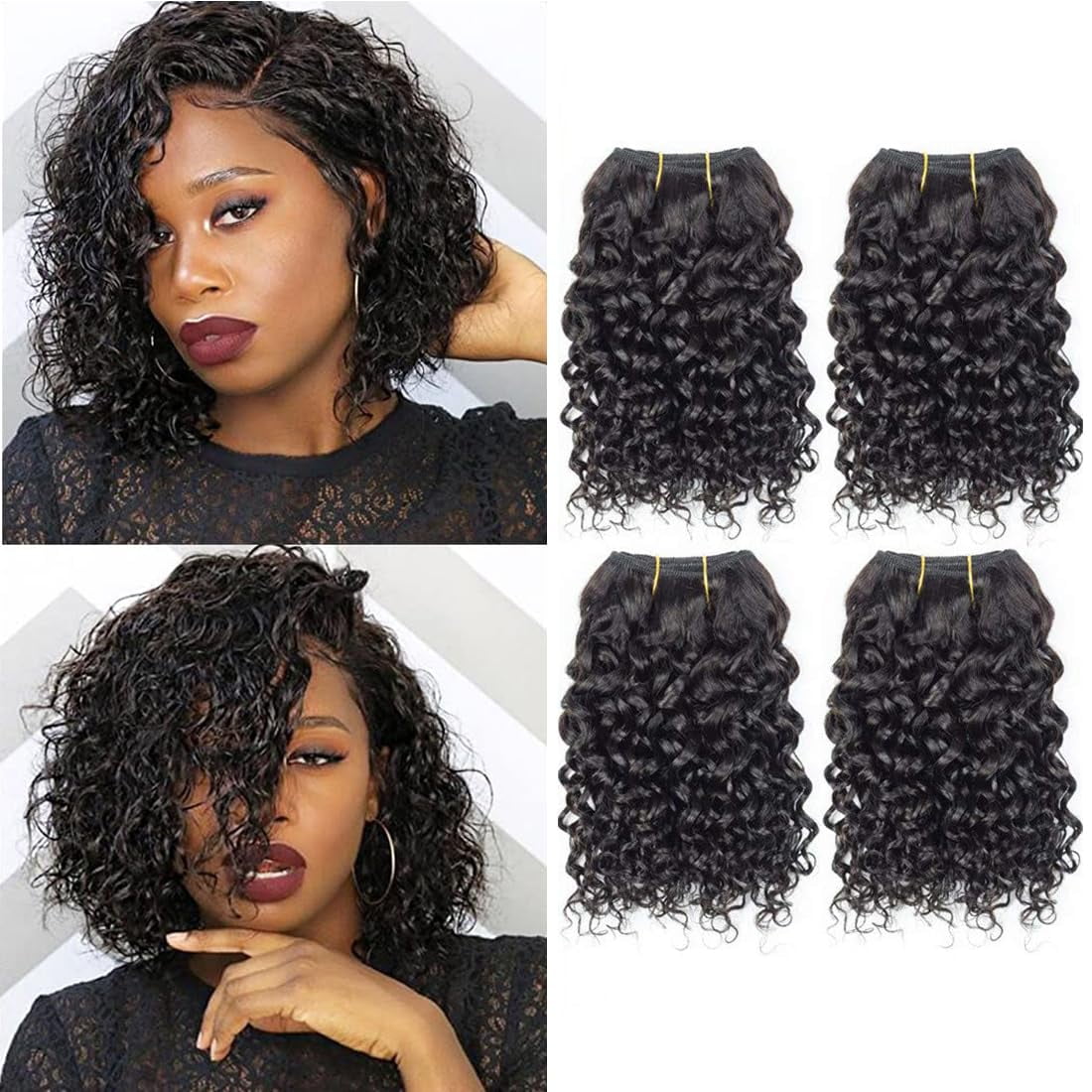 12A Curly Bundles Human Hair 4 Short Bundles 8 8 8 8 Inch 100% ...