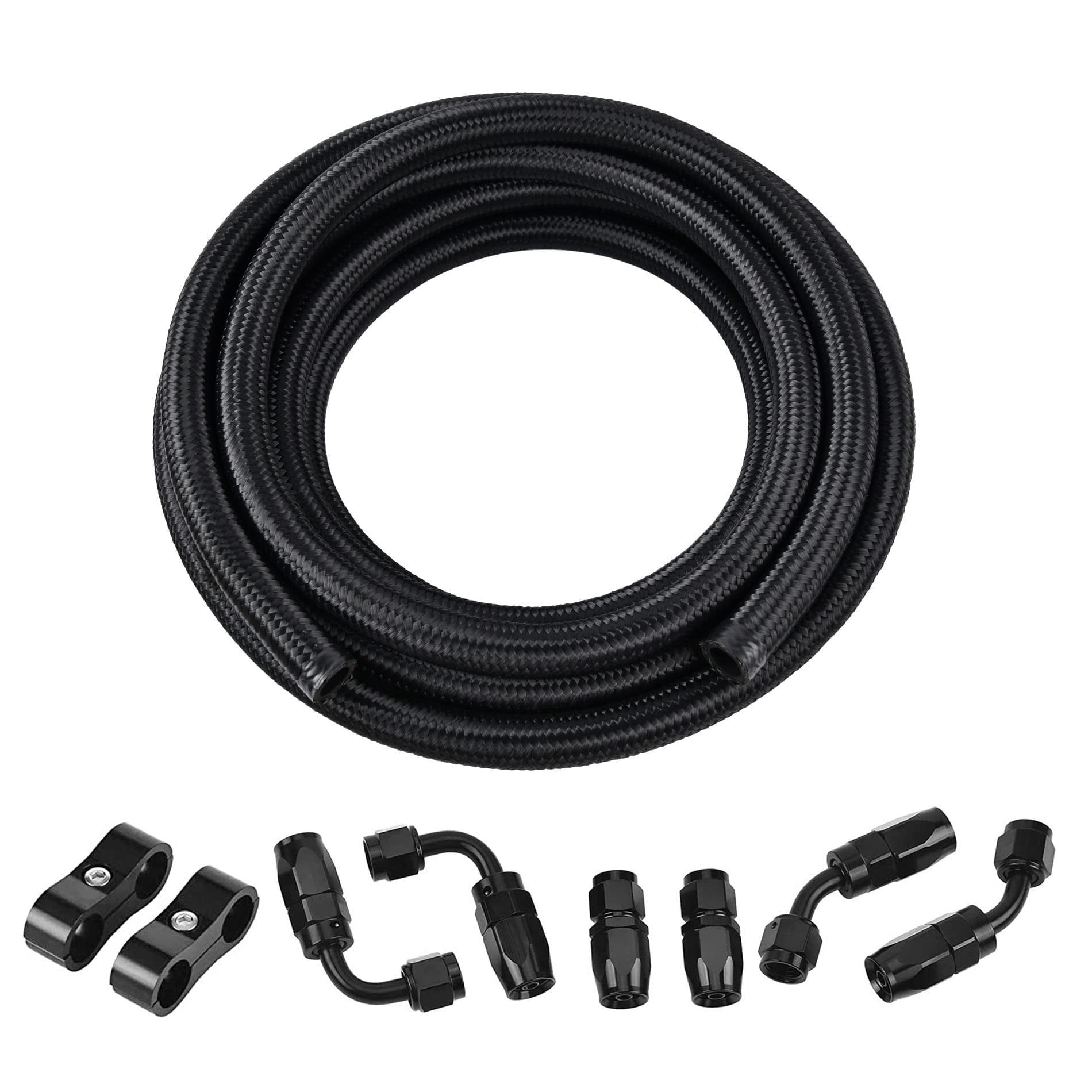 SPEEDWOW 12AN Fuel Line Kit,AN12 Braided Nylon Fuel Hose CPE 10FT Black ...
